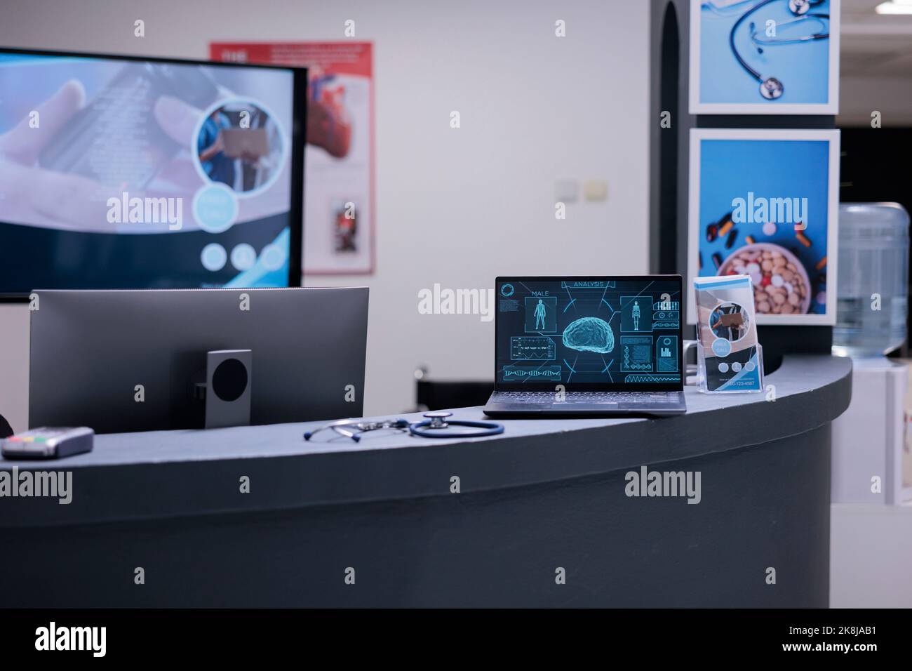 No one consulting results of brain scans displayed on laptop computer ...