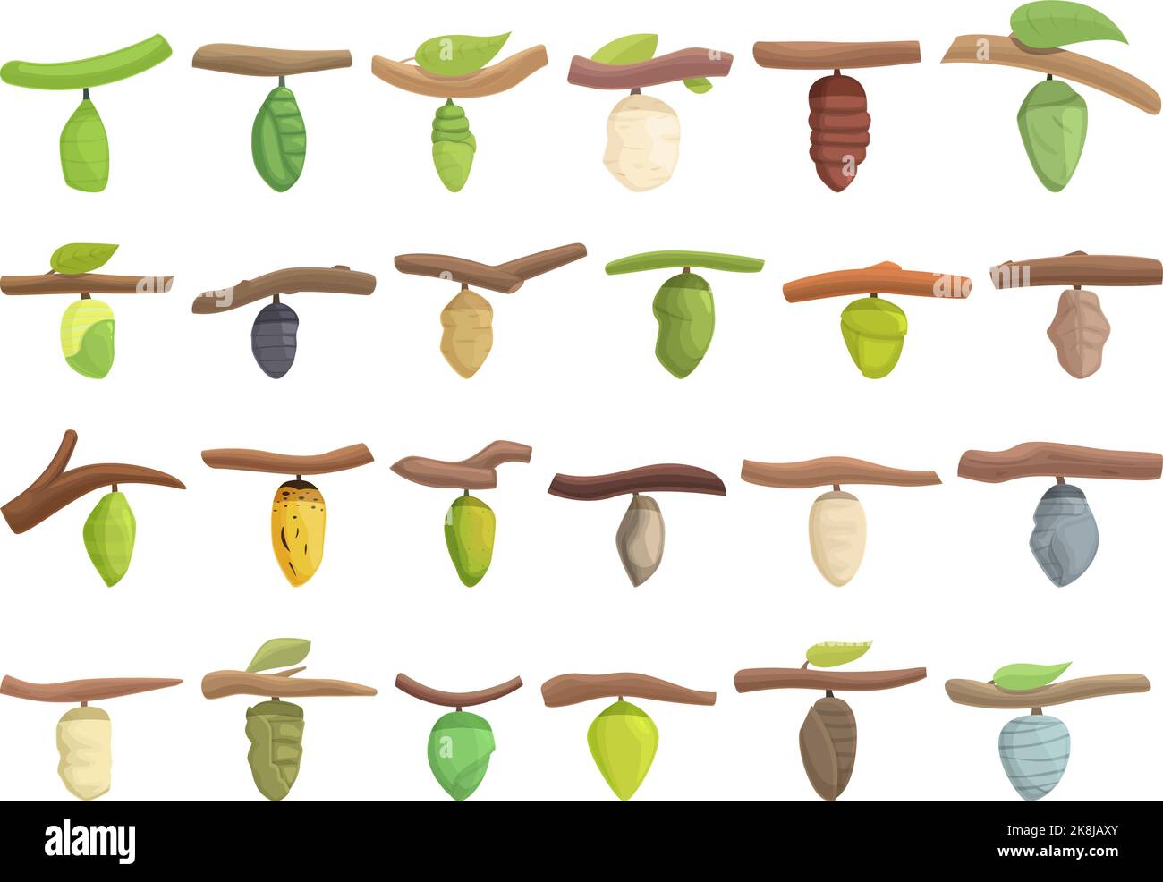 Cocoon icons set cartoon vector. Butterfly chrysalis. Animal ...