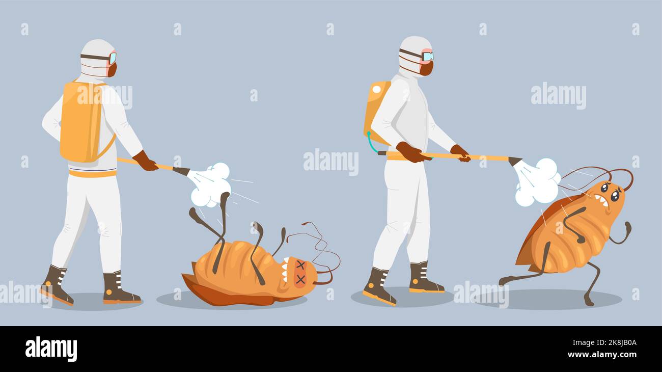 Cockroach pest control men in uniform vector set Stock Vector Image ...