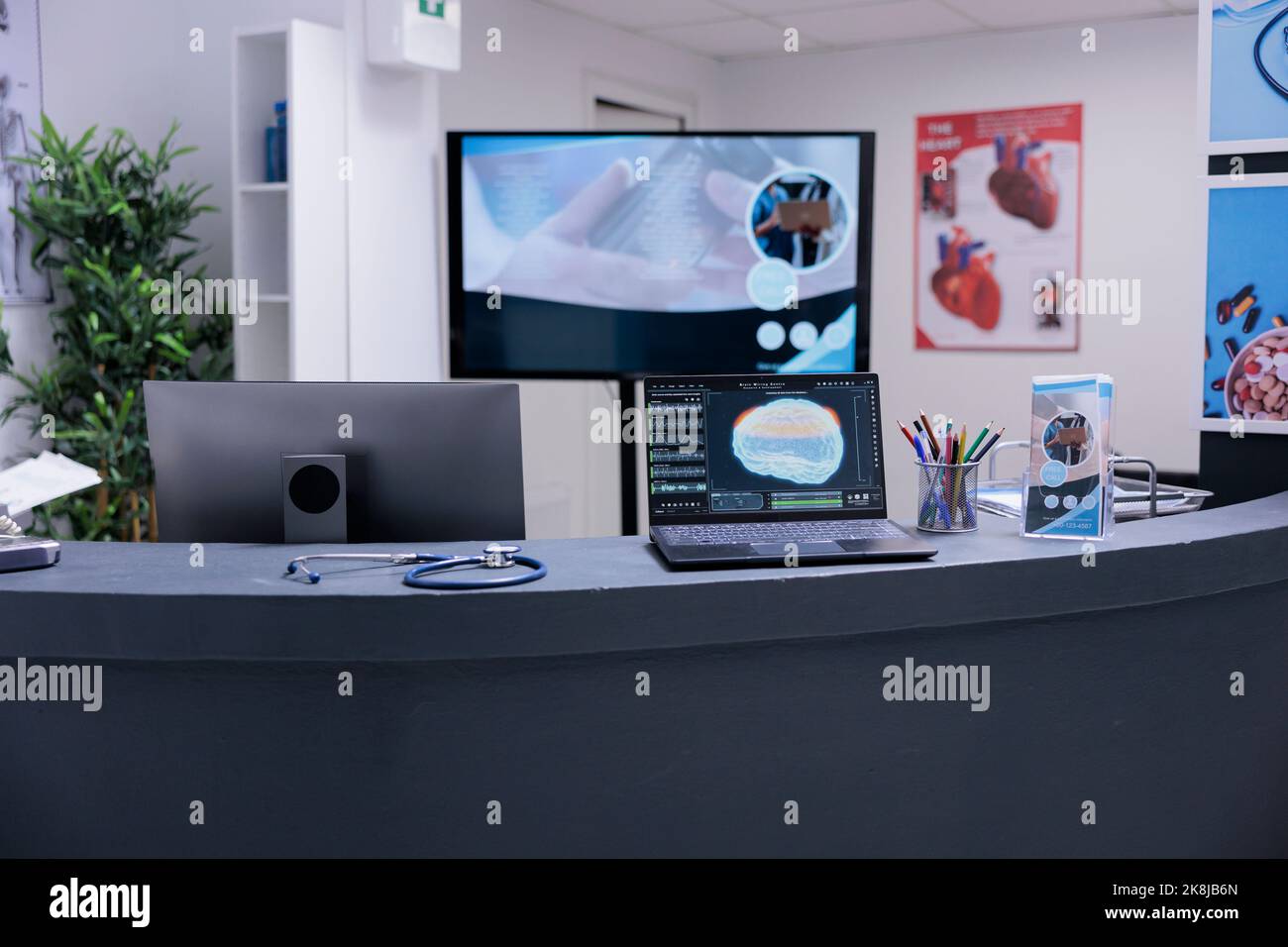 Laptop computer screen displaying results of patient brain mass clinical analysis. Illustration ...