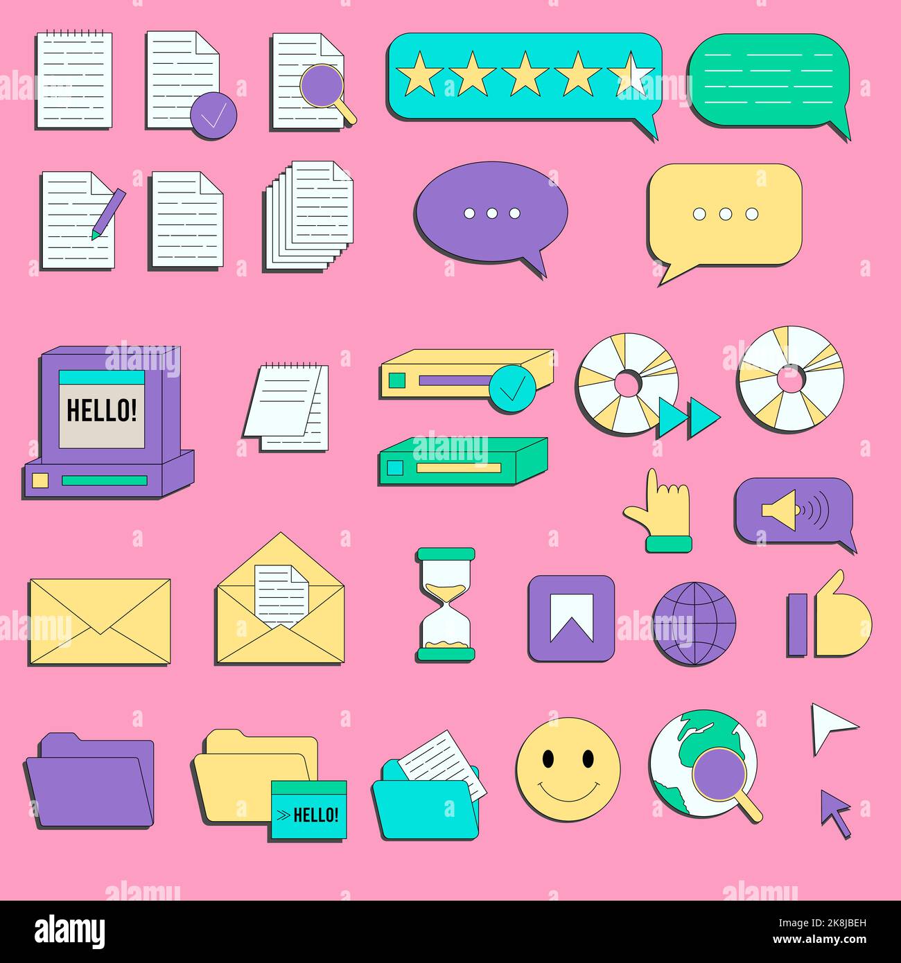 Set of vaporwave UI and UX elements. Nostalgic style 70s, 80s, 90s ...