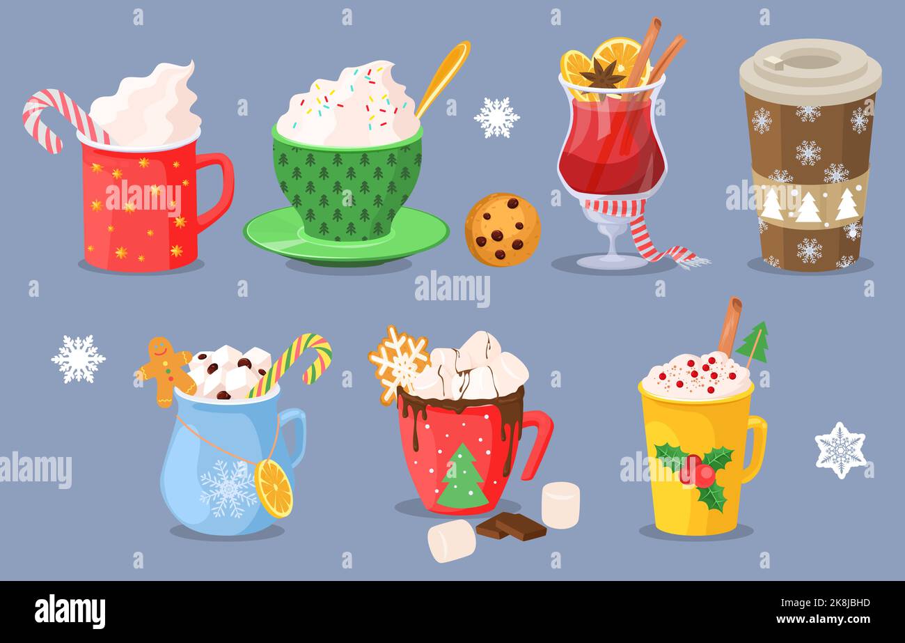 Christmas holiday coffee mug with drink vector set Stock Vector Image ...