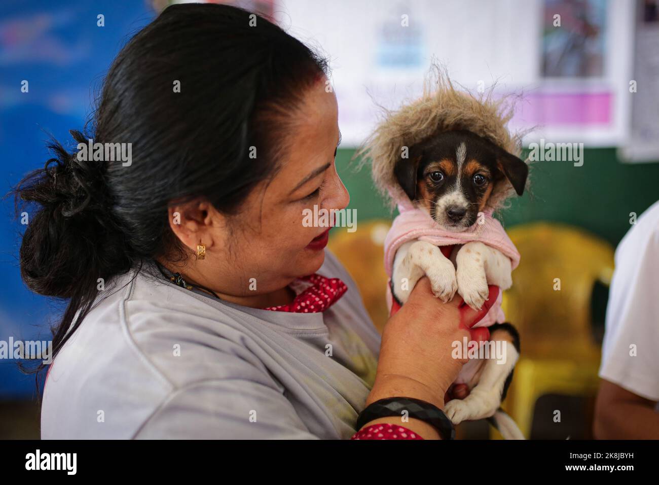 Nepal. 24th Oct, 2022. Peoples worships dogs to mark Kukur Tihar ...