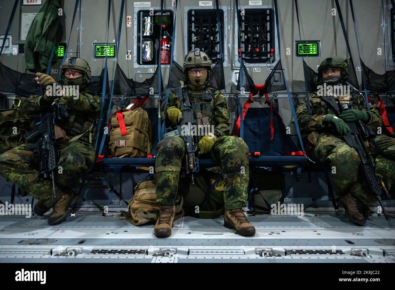 Estonia. 24th Oct, 2022. Soldiers sit in an Airbus A400M transport ...
