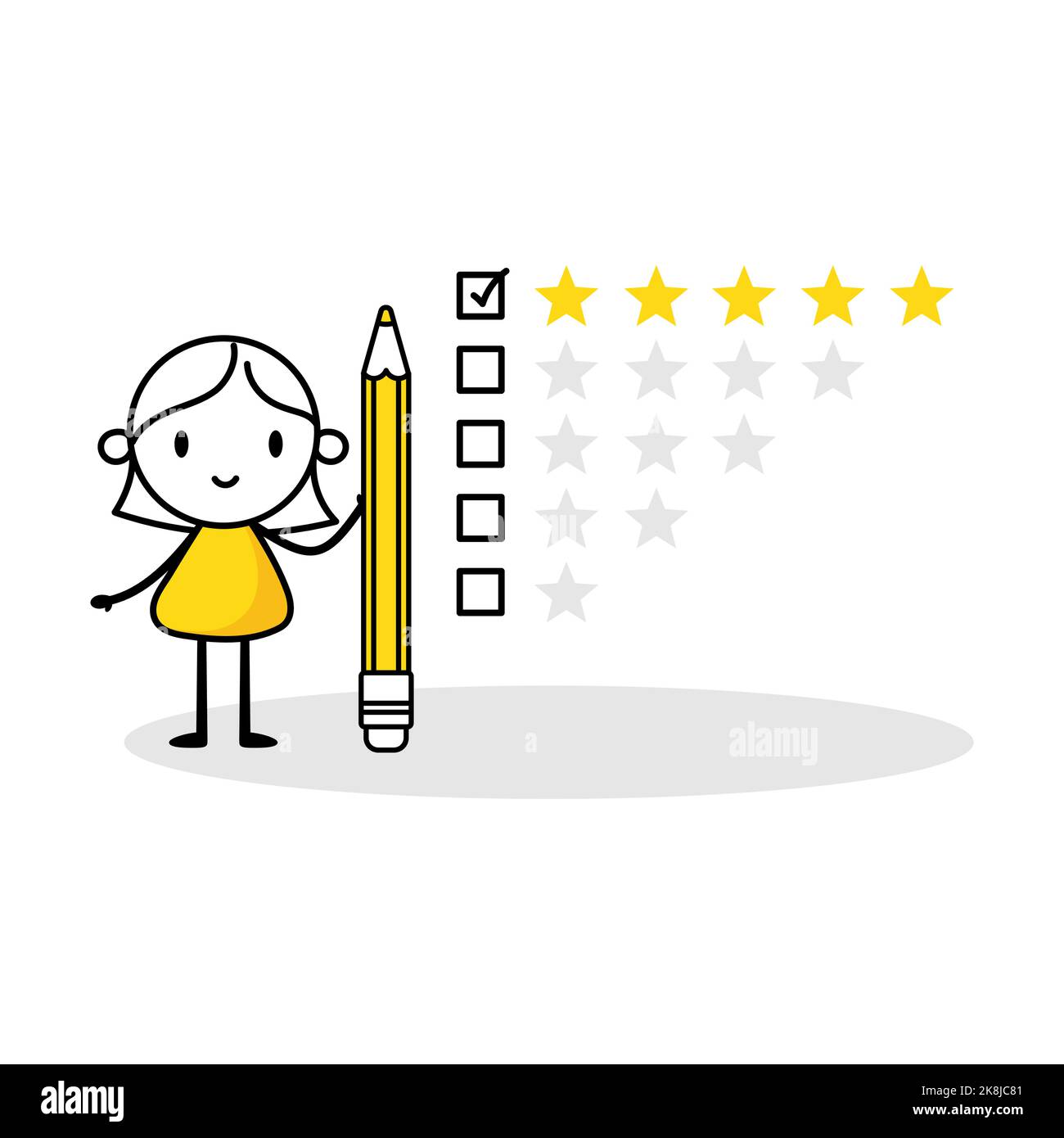 Woman character giving five stars positive feedback. Customer reviews ...
