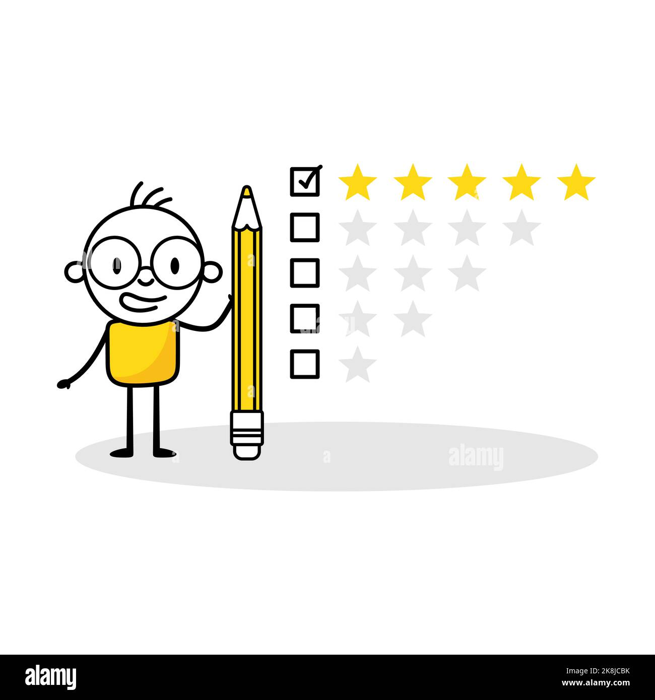 Man character giving five stars positive feedback. Customer reviews ...