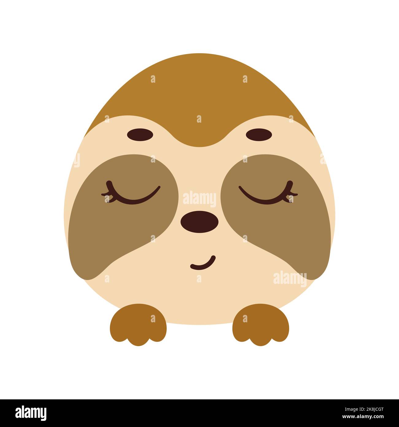 Cute little sloth head with closed eyes. Cartoon animal character for ...