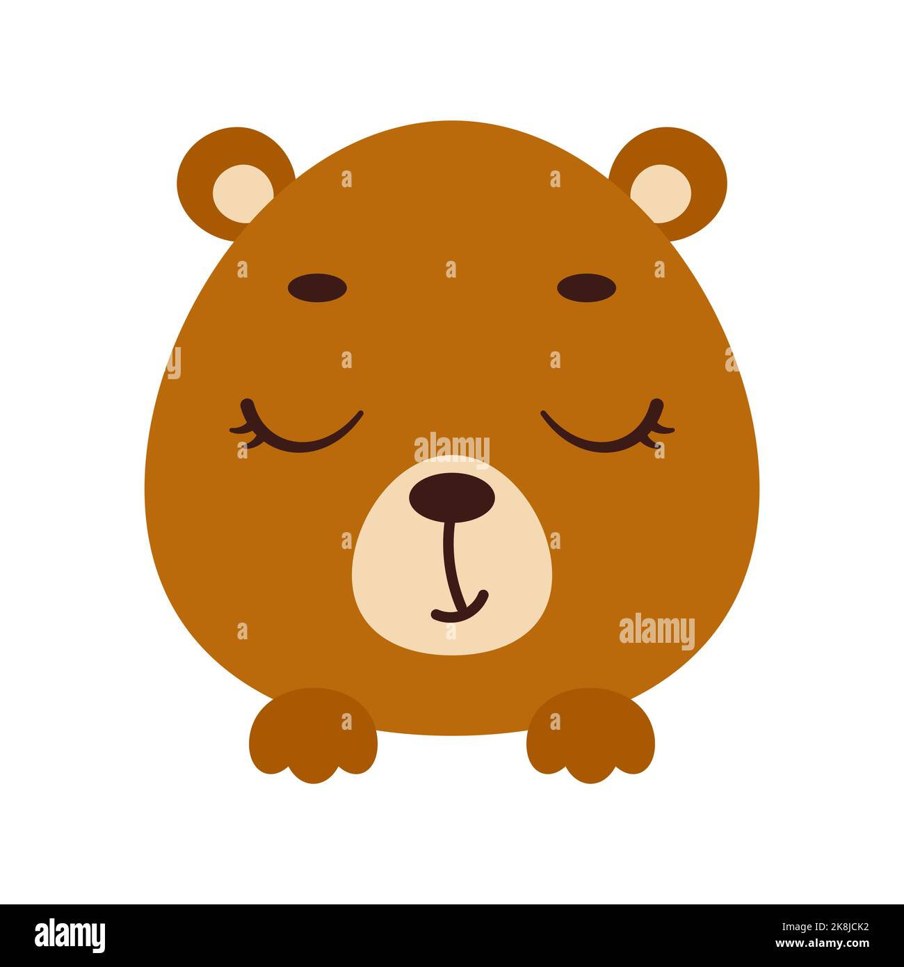 Cute little bear head with closed eyes. Cartoon animal character for ...