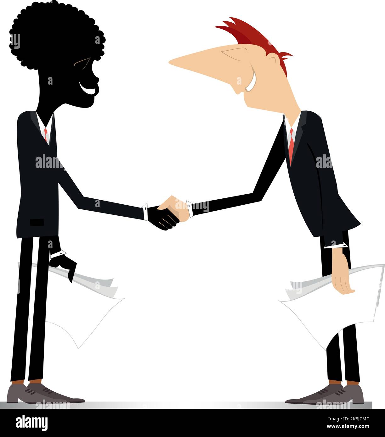 Two businessmen or politicians and firm handshake illustration. Afro ...