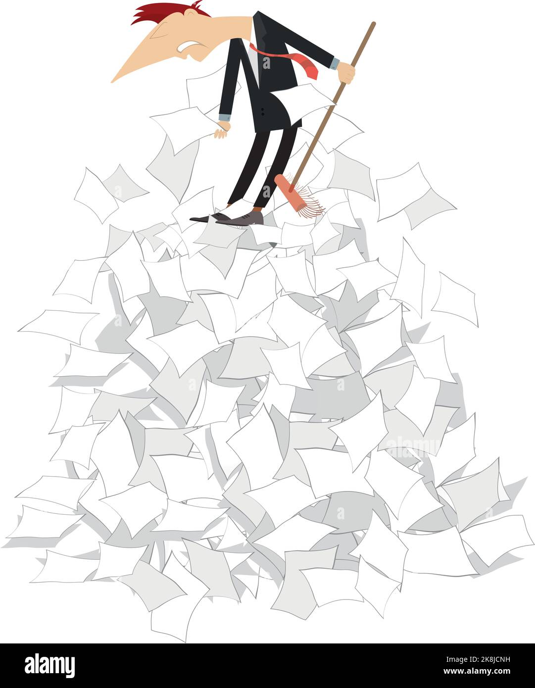 Cartoon man tidying up papers illustration isolated. Cartoon man holds ...