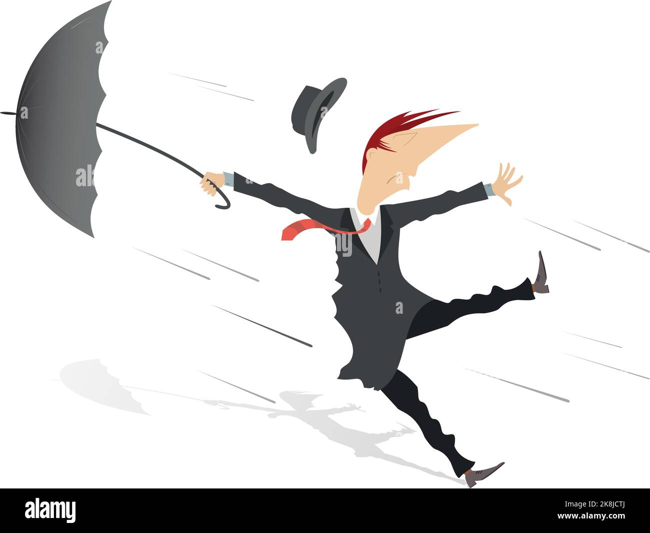 Windy day and young man with umbrella illustration. Young man with an ...