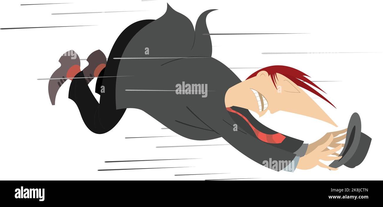 Running man. Strong wind. Lost hat. Funny man trying to catch a hat ...