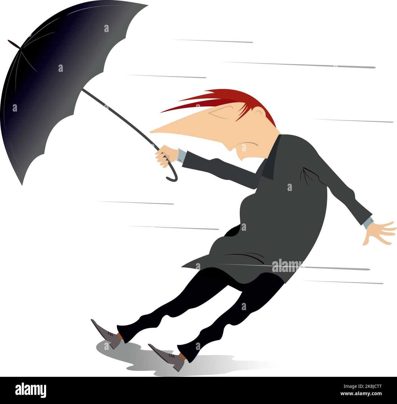 Windy day and young man with umbrella illustration. Young man with an ...