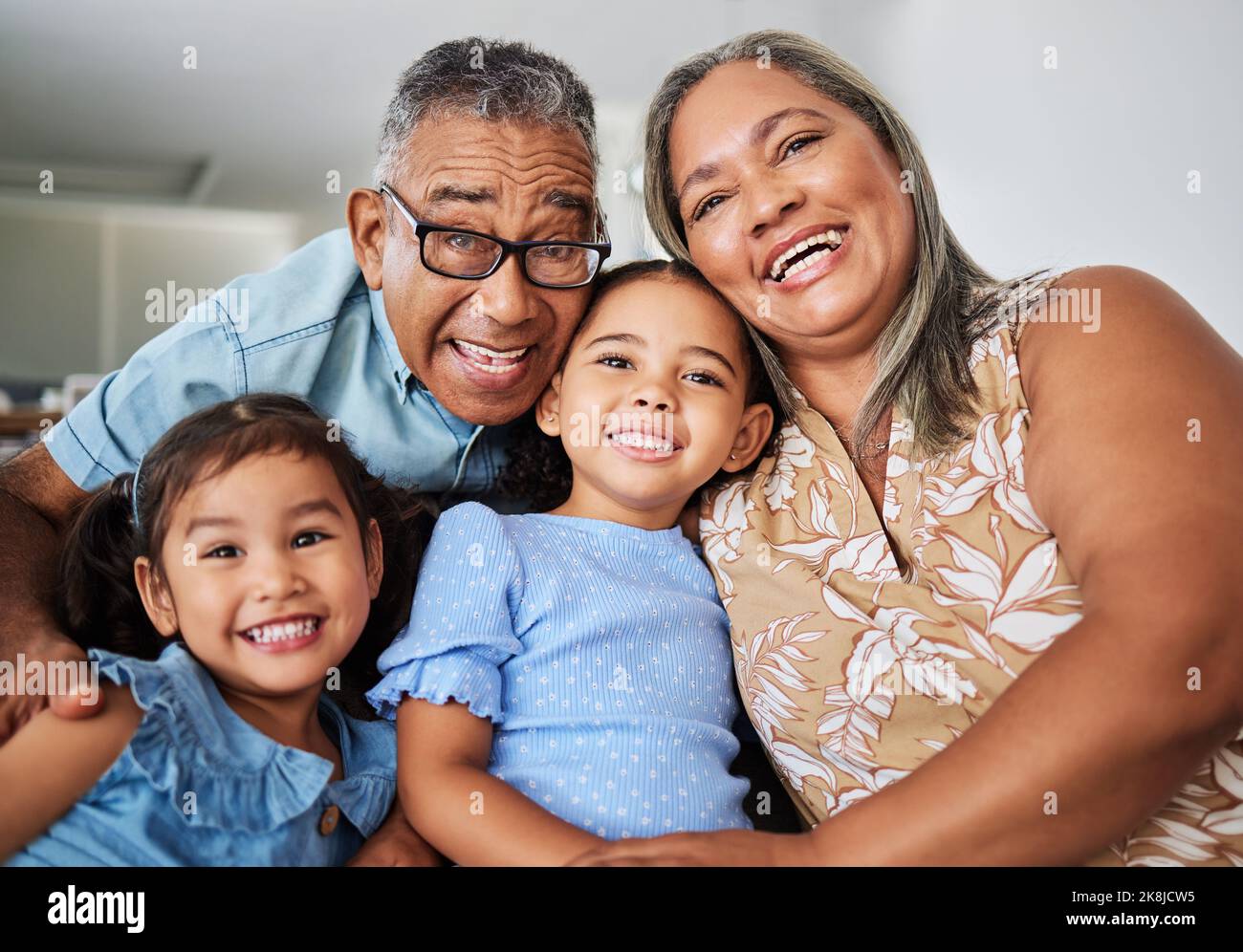 Black family, grandparents and portrait with children while happy, love ...