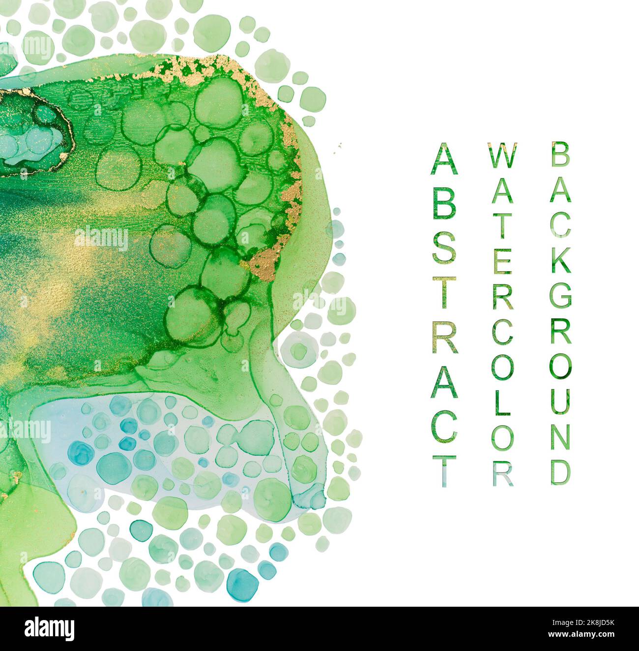Watercolor Abstract Background with Green and Gold Bubbles. Design ...