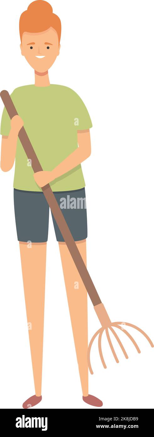 Girl use leaf rake icon cartoon vector. Garden kid. Nature plant Stock ...