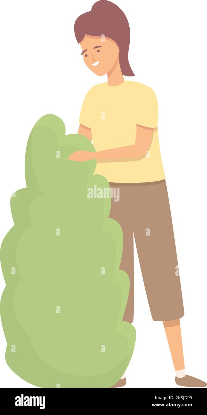 Girl clean bush icon cartoon vector. Garden kid. Nature plant Stock ...