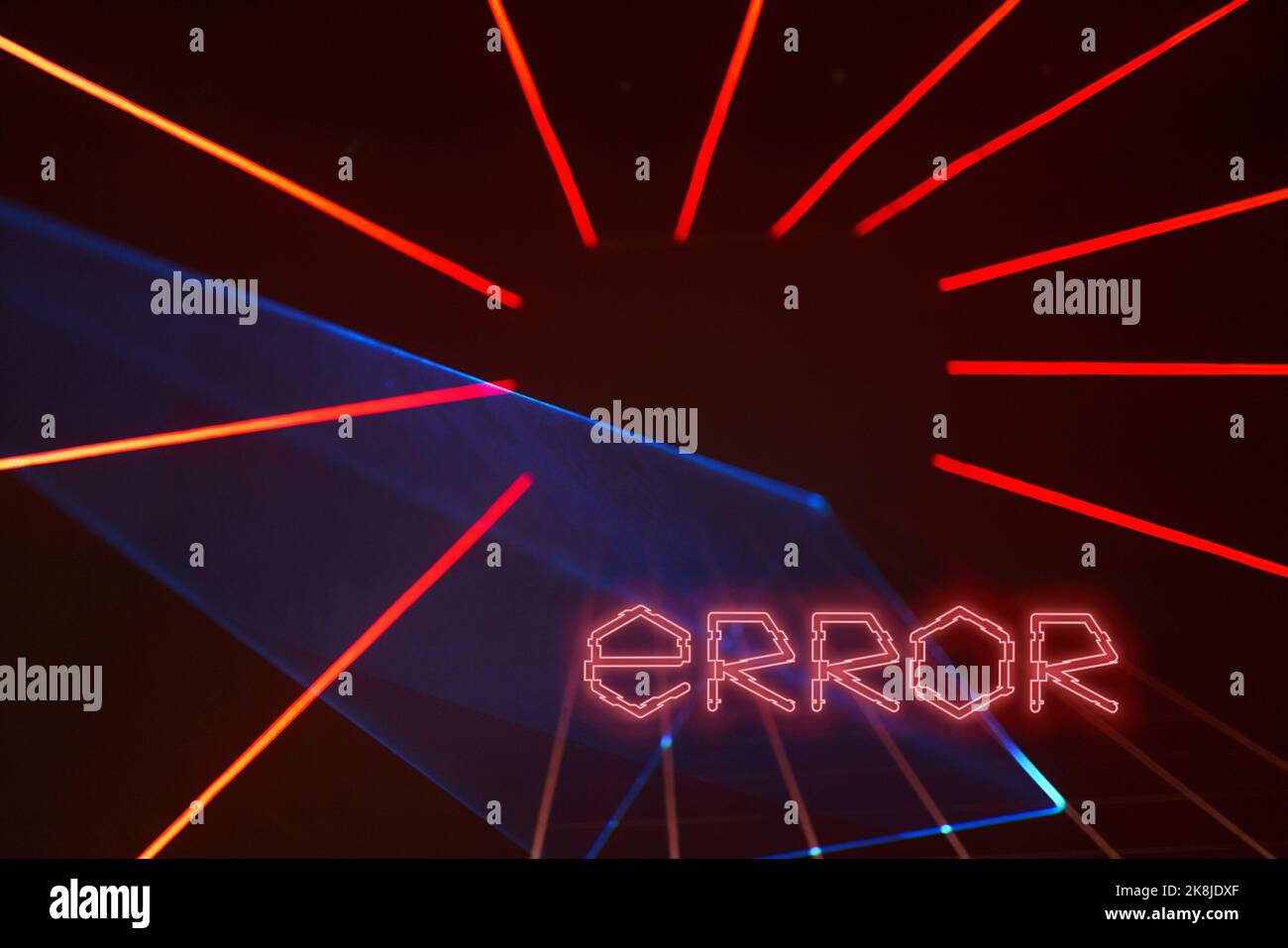 Dark background with red laser beams and text Error. Background for ...