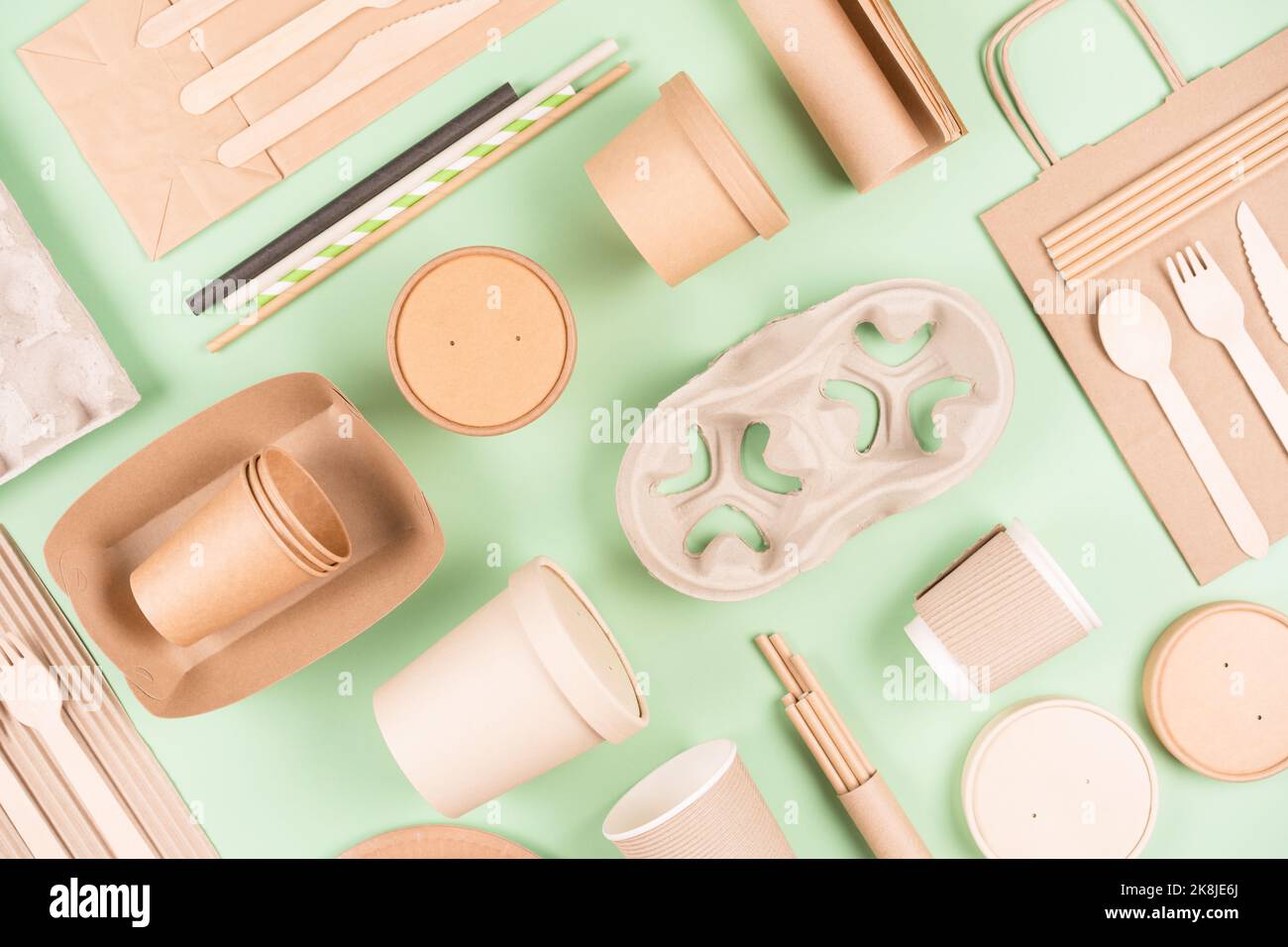 Eco paper utensils bundle, food containers, paper bag and cup holders ...