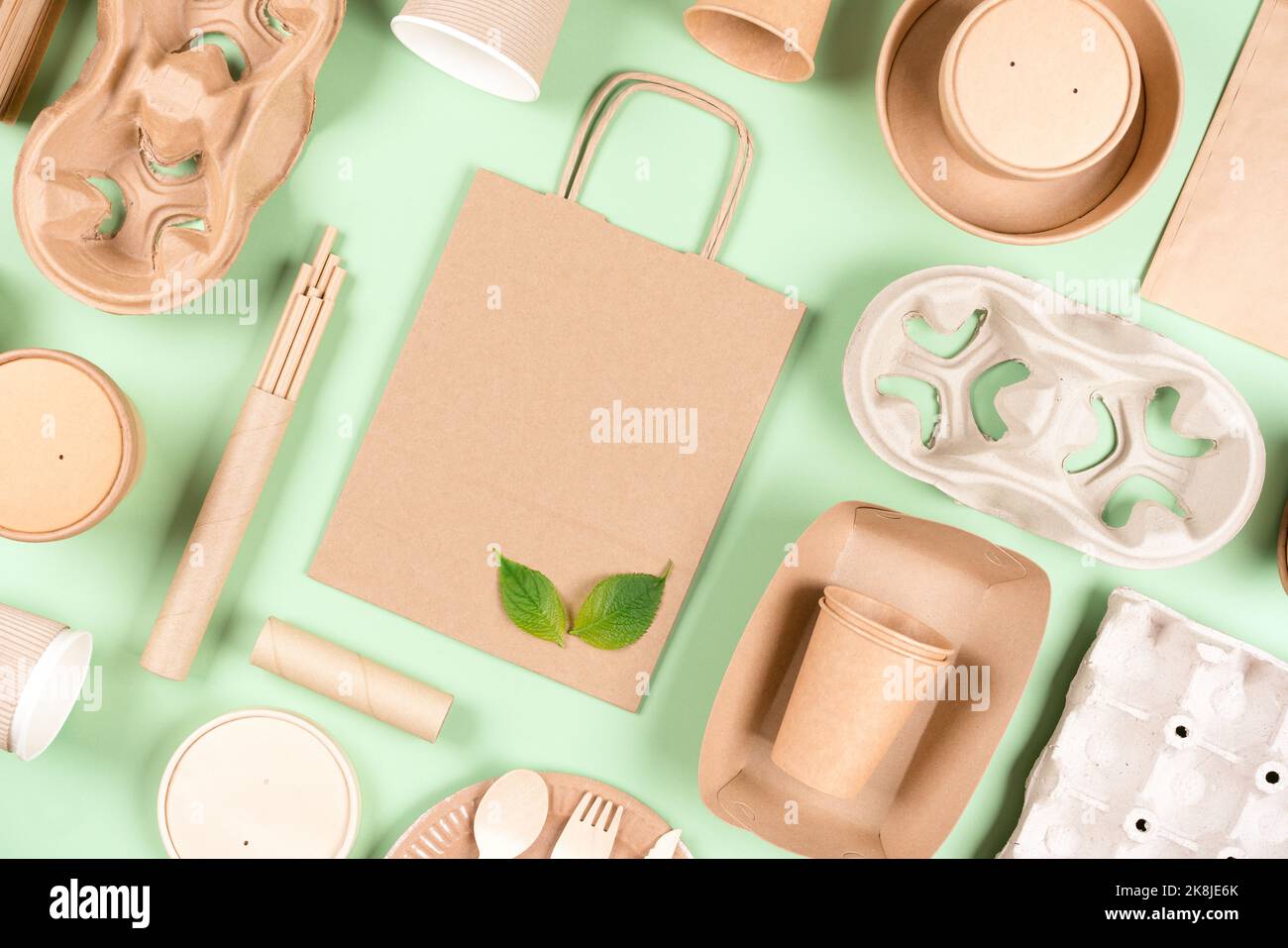 Eco paper utensils bundle - food containers, paper bag and cup holders ...