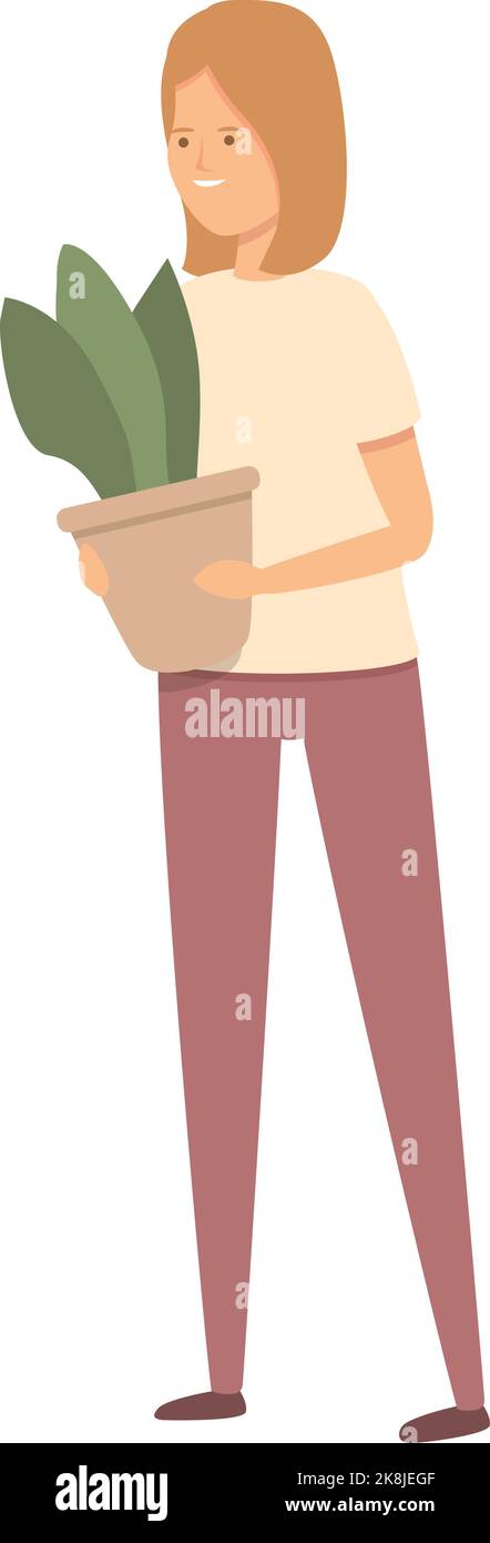 Girl take office plant icon cartoon vector. Tree agriculture. Farm ...