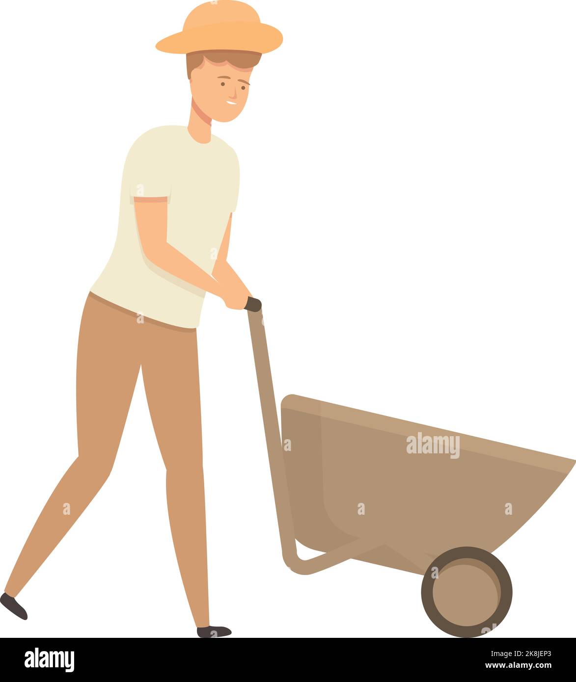 Boy use wheelbarrow icon cartoon vector. Kid garden. Child farm Stock ...
