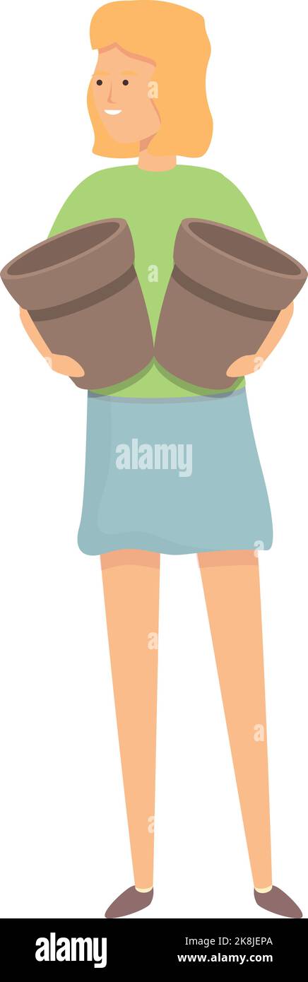 Girl take plant pot icon cartoon vector. Tree agriculture. Park ...