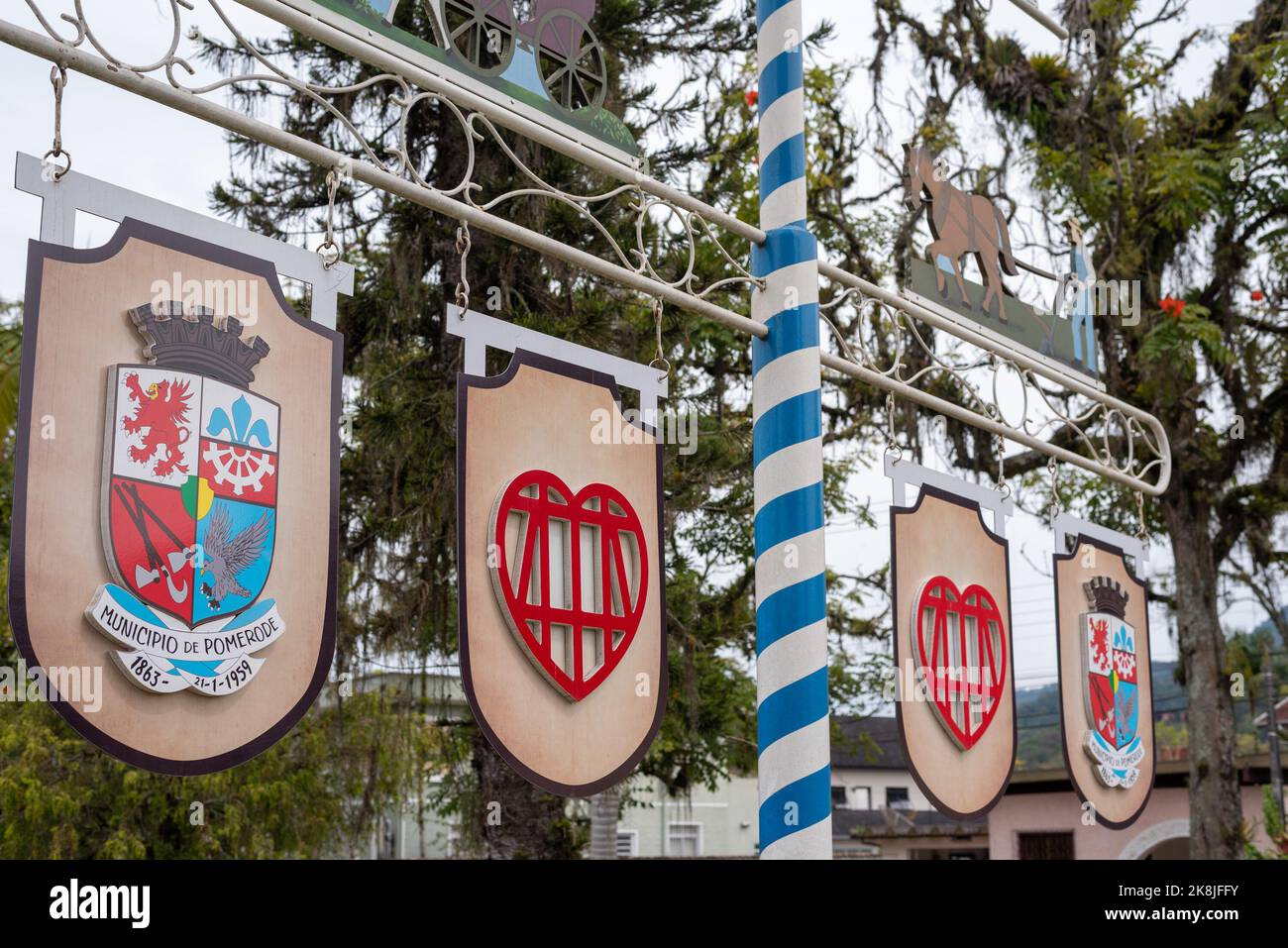 Pomerode, Brazil. 27th Sep, 2022. A maypole stands in the small town ...