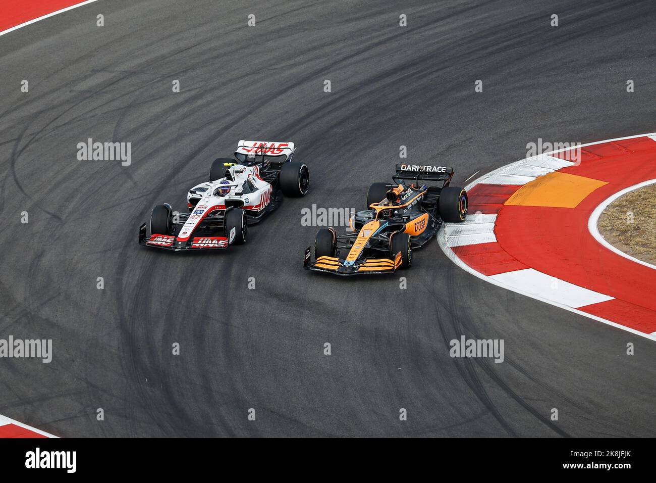 Austin, USA. 23rd Oct, 2022. #47 Mick Schumacher (DEU, Haas F1 Team), #3 Daniel Ricciardo (AUS ...