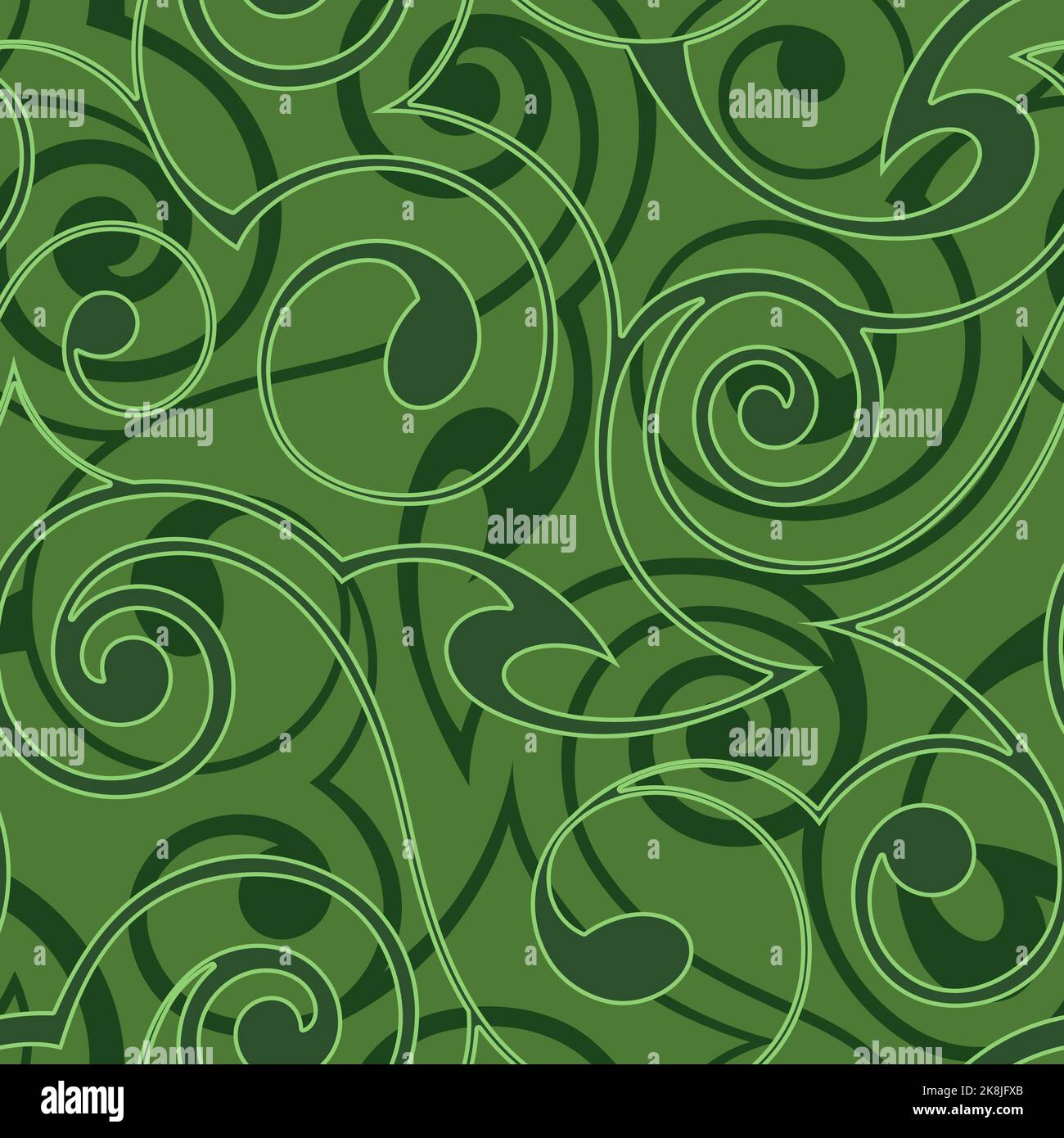 Seamless vector green floral pattern of spirals and abstract shapes ...