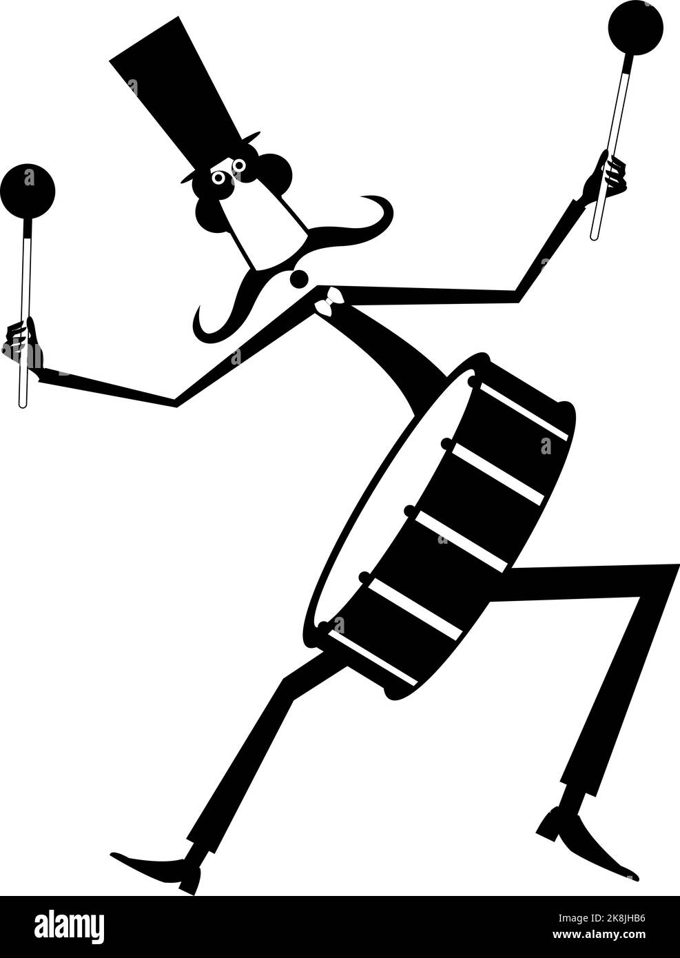 Funny mustache drummer isolated illustration. Mustache man in the top ...