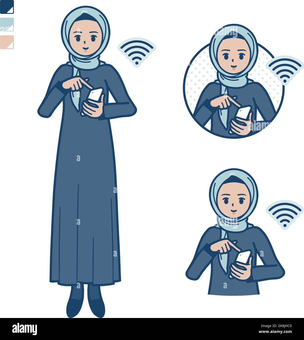 An arabian woman in hijab with Operate smartphone images.It's vector ...