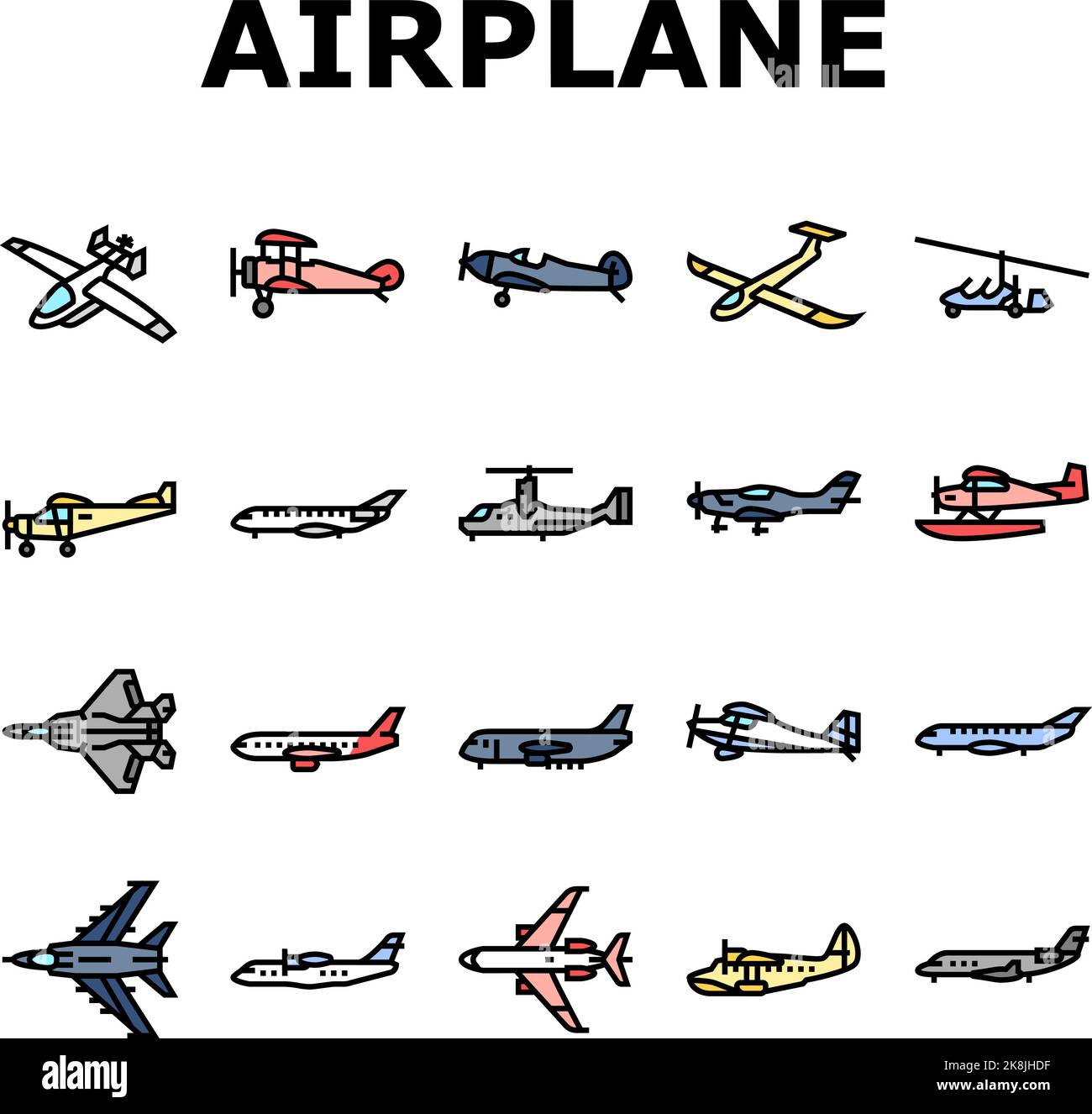 airplane aircraft plane travel icons set vector Stock Vector Image ...