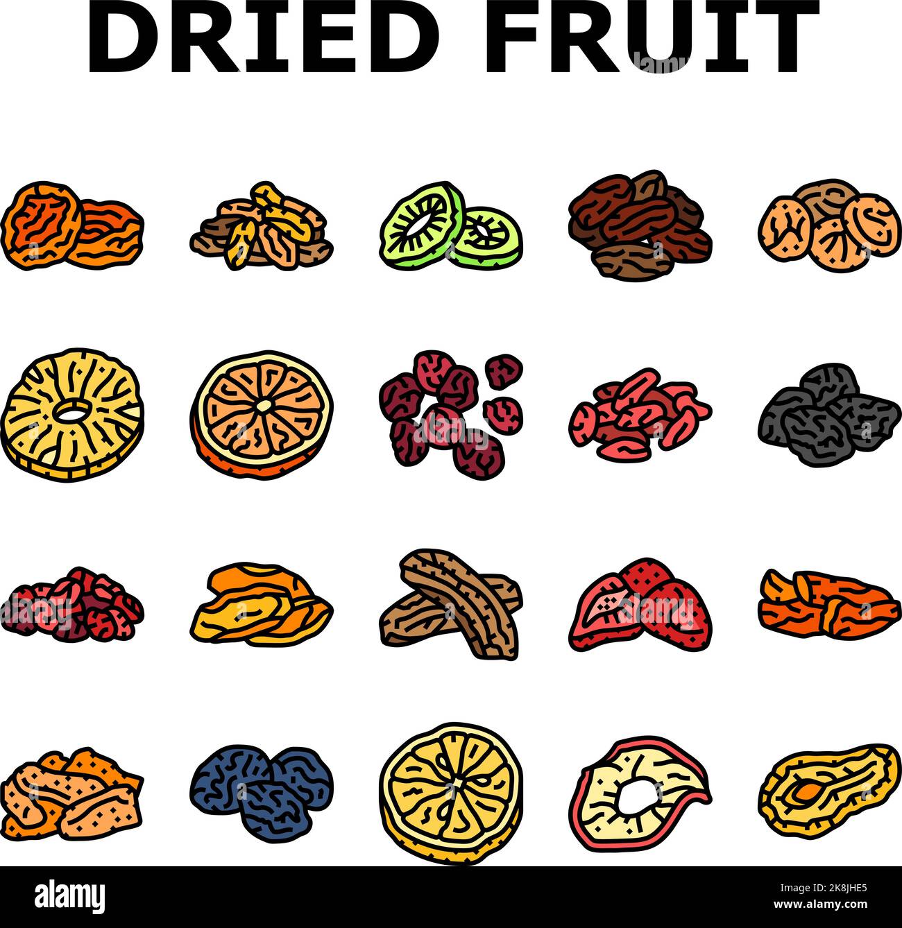 dried fruit healthy snack icons set vector Stock Vector Image & Art - Alamy