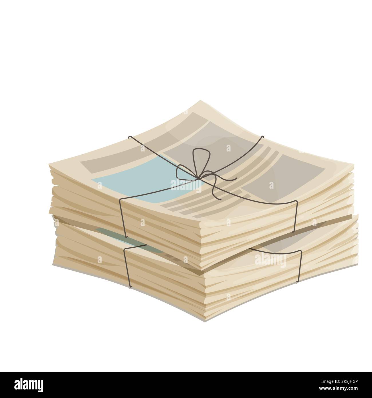 Newspaper pile, stack of magazine with rope in cartoon style isolated ...