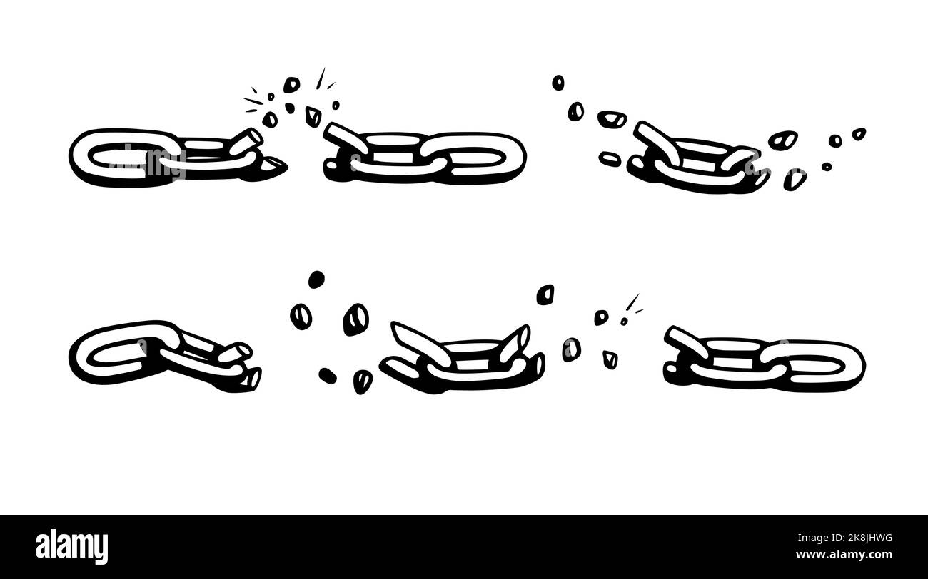 Broken chain with shatters as symbol of strength and freedom. Sketch of ...
