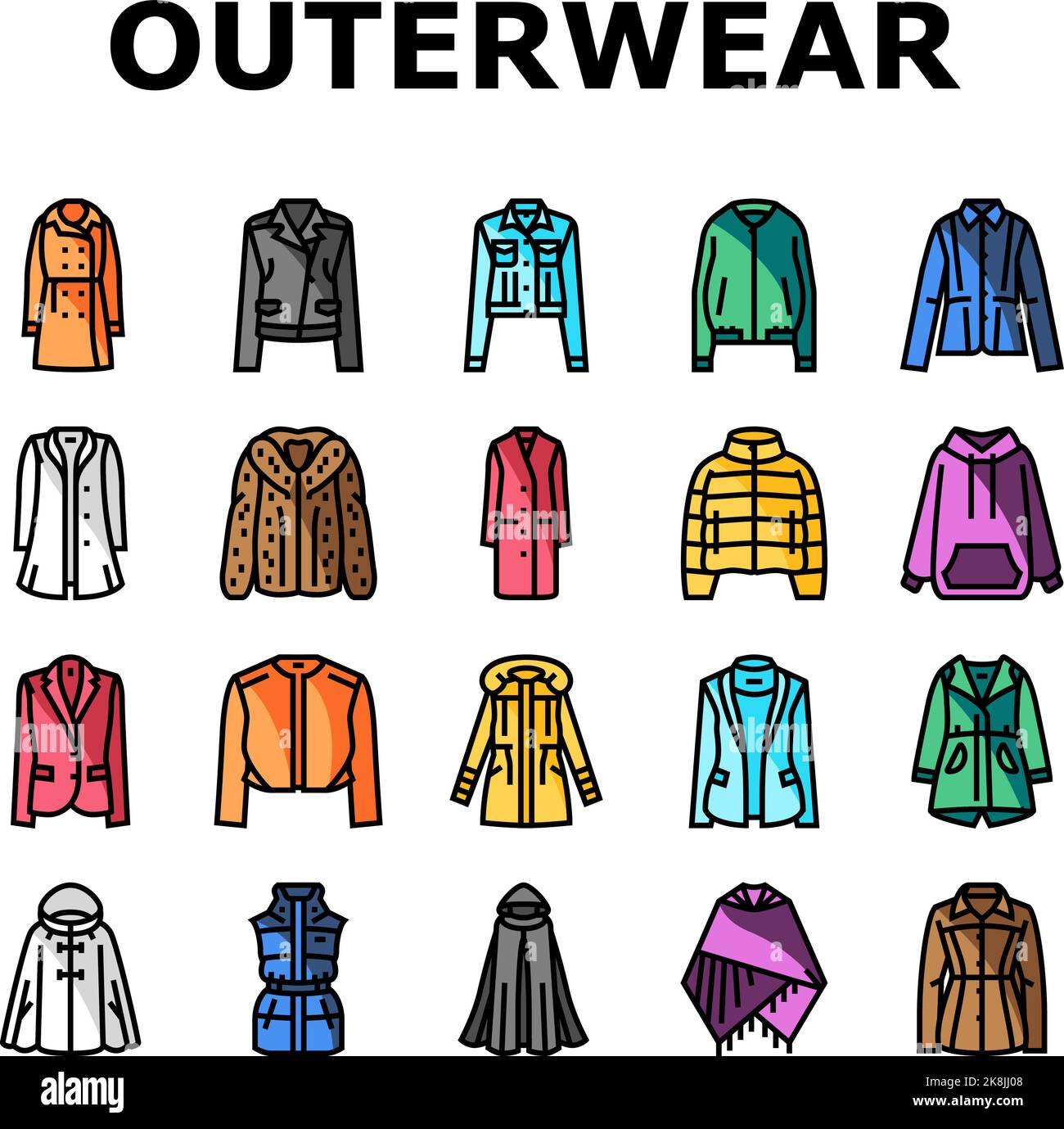 Outerwear Female Clothes Girl Icons Set Vector Stock Vector Image And Art