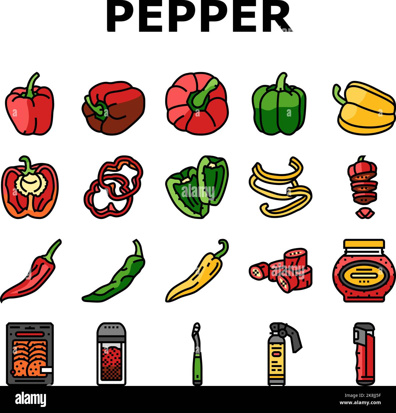 pepper ingredient food organic icons set vector Stock Vector Image ...