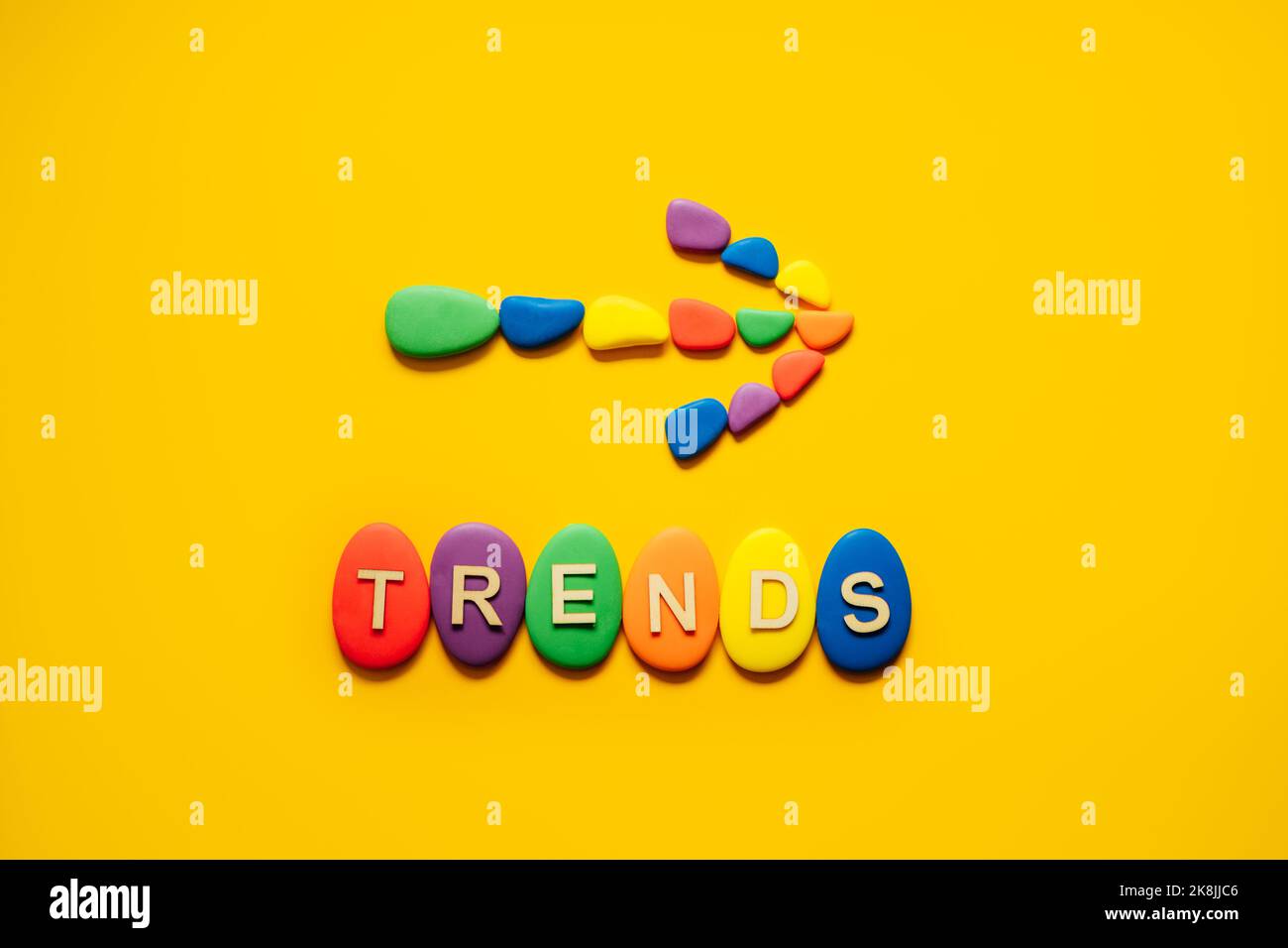 Word trends with colored blocks on yellow background. Modern trend ...