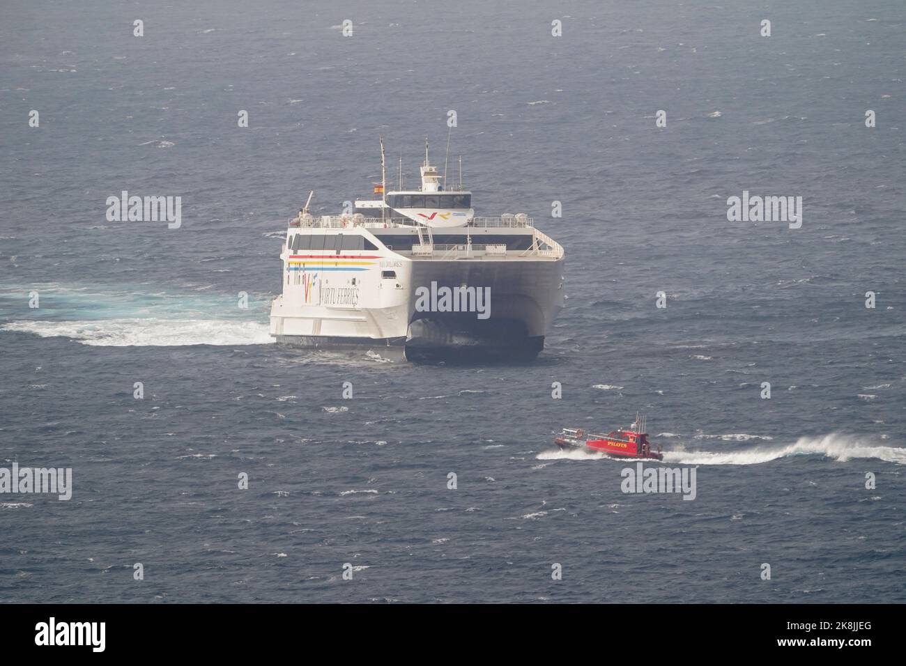 Ferry on open sea, Virtu ferries, passenger services between Spain and ...