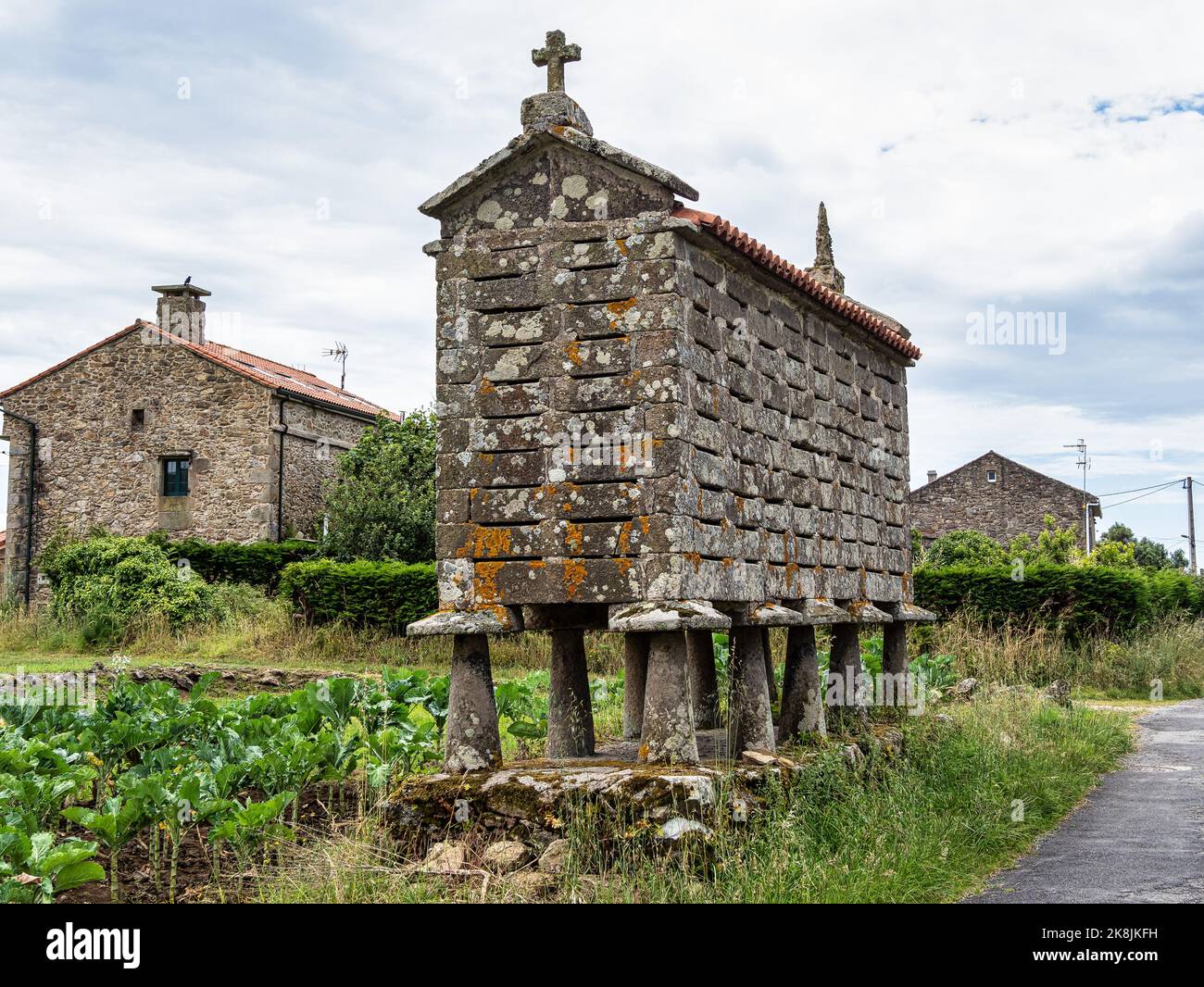 Beautiful village of Fisterra in Galicia, Spain, unique for its horreos ...
