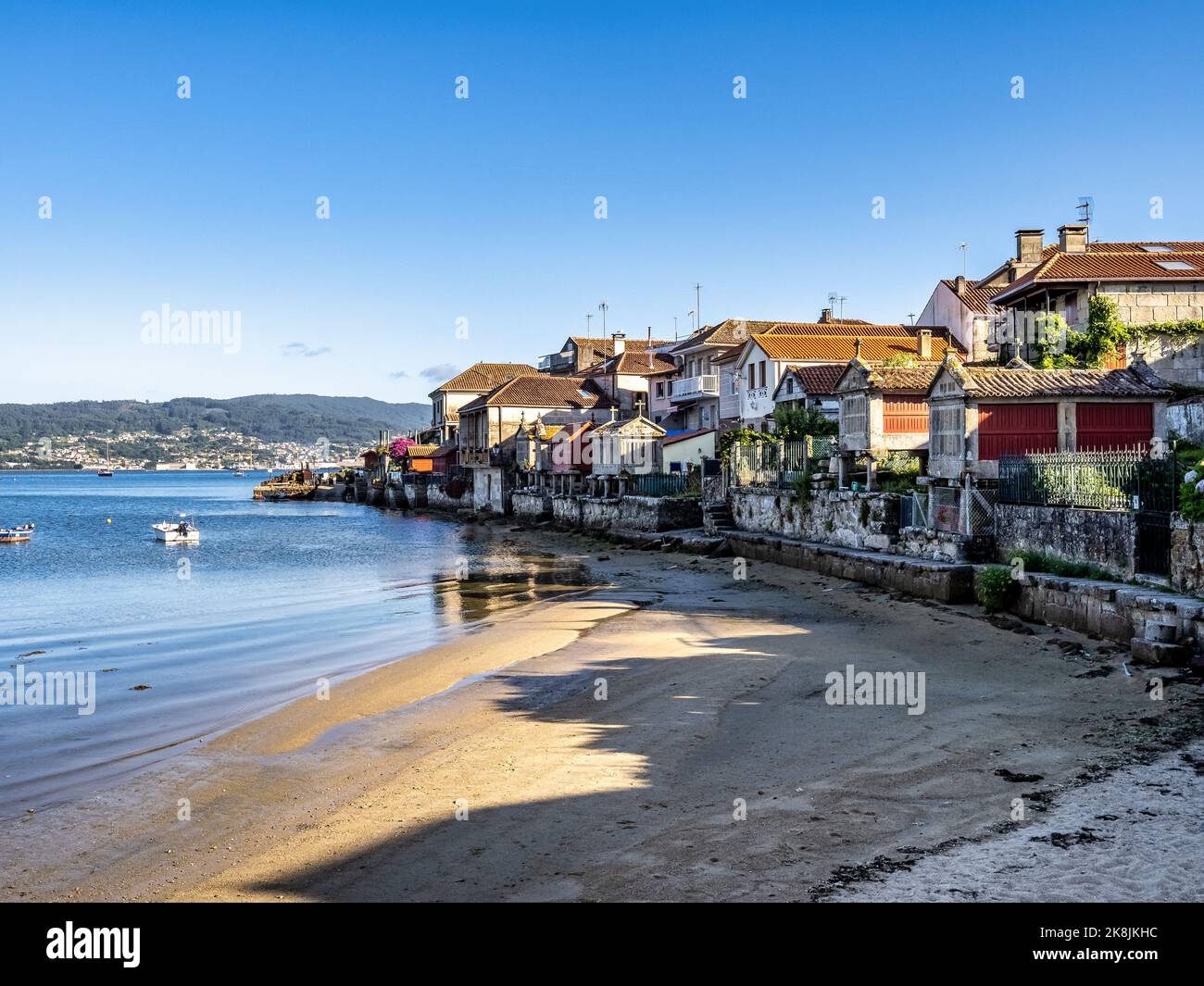 Fishing village of Combarro with the typical granary horreos. Galicia ...
