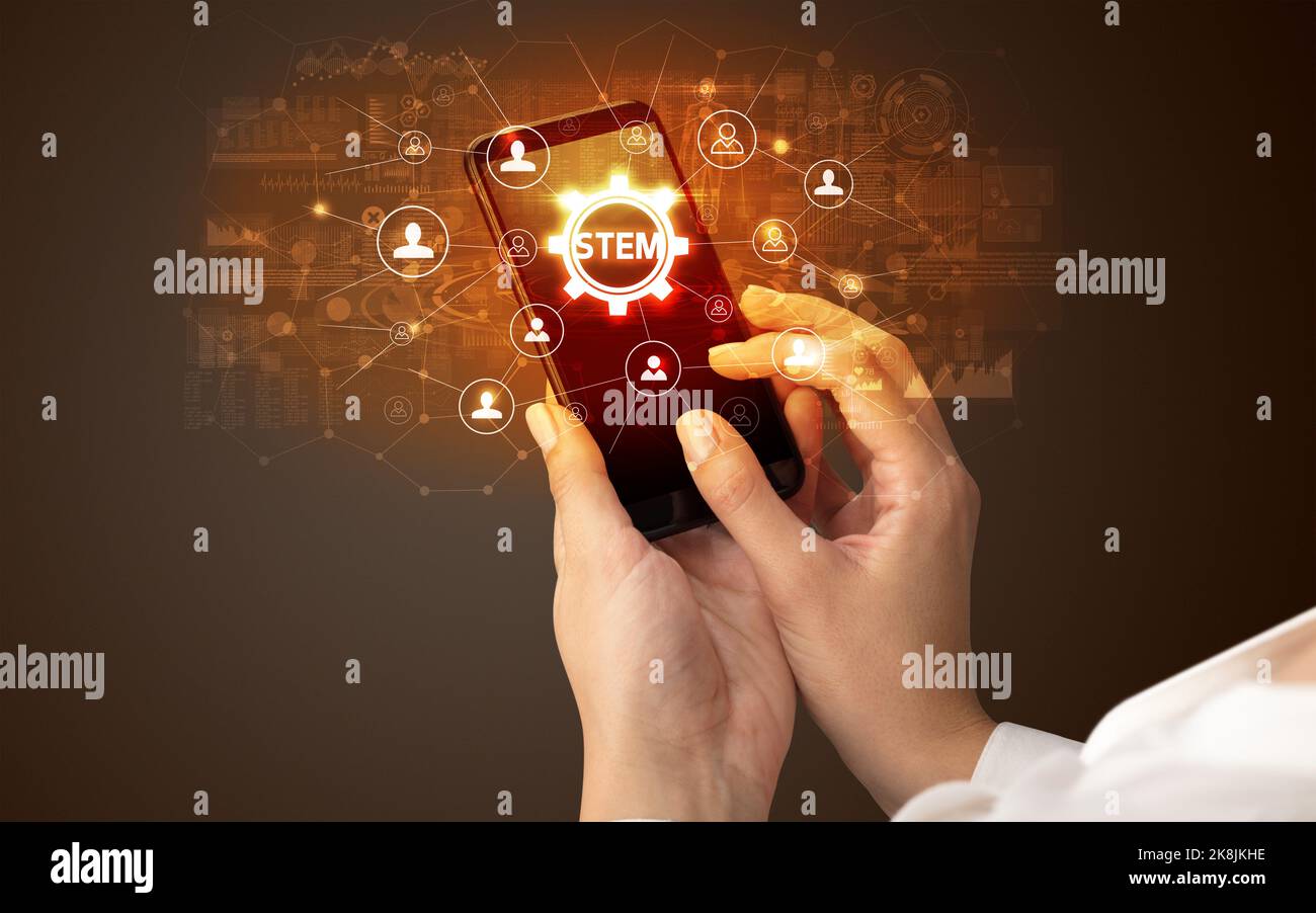 Hand using smartphone with technology concept Stock Photo - Alamy