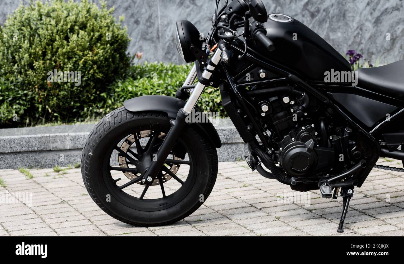 Black classic motorcycle. new chopper bike Stock Photo - Alamy