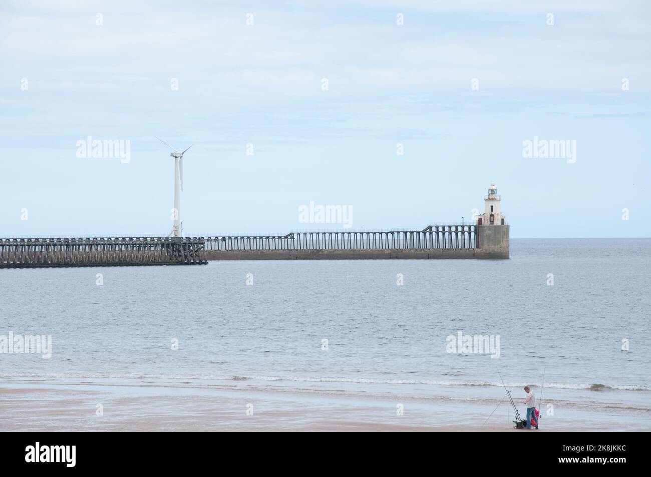 Beach, pier and lighthouse, Blyth, Northumberland, Tyne and Wear Stock ...