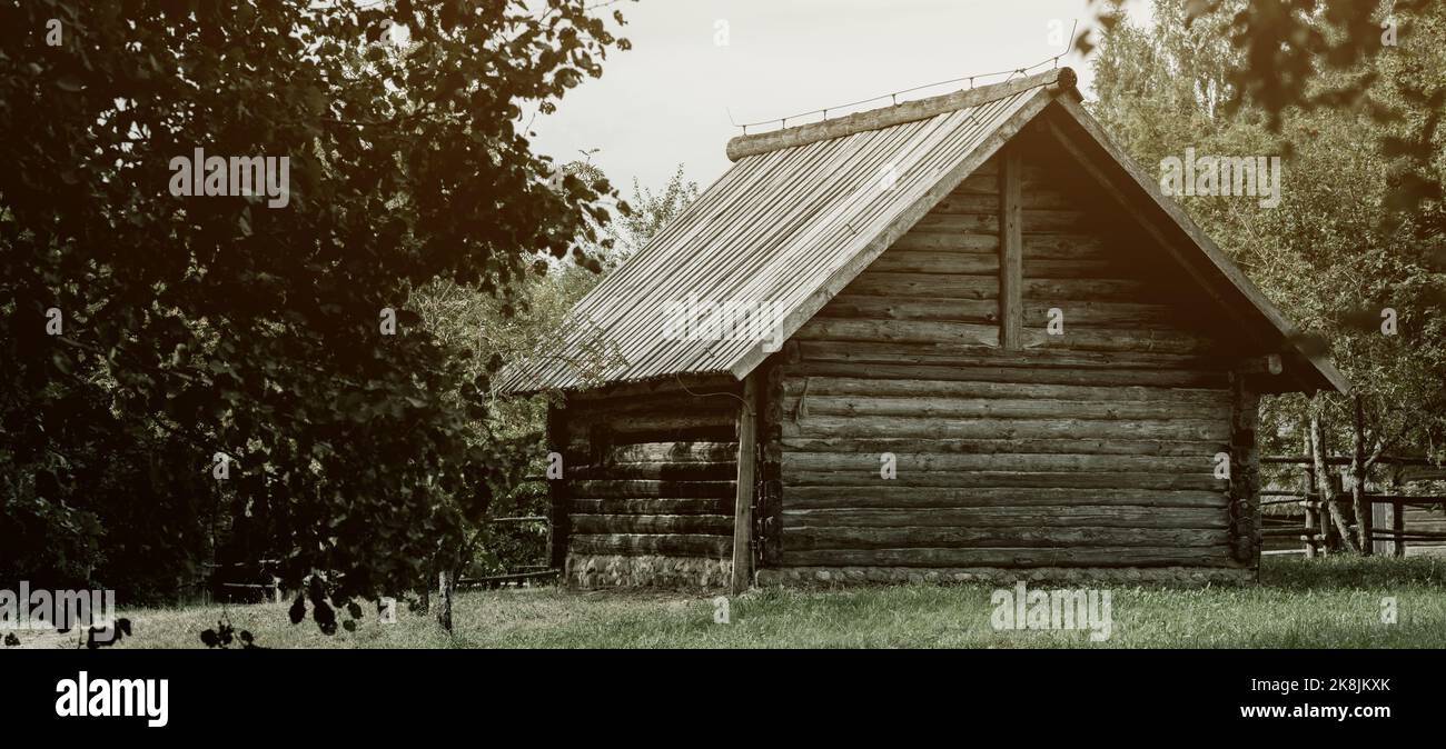 Old wooden house. rustic hut. log cabin in the forest Stock Photo - Alamy