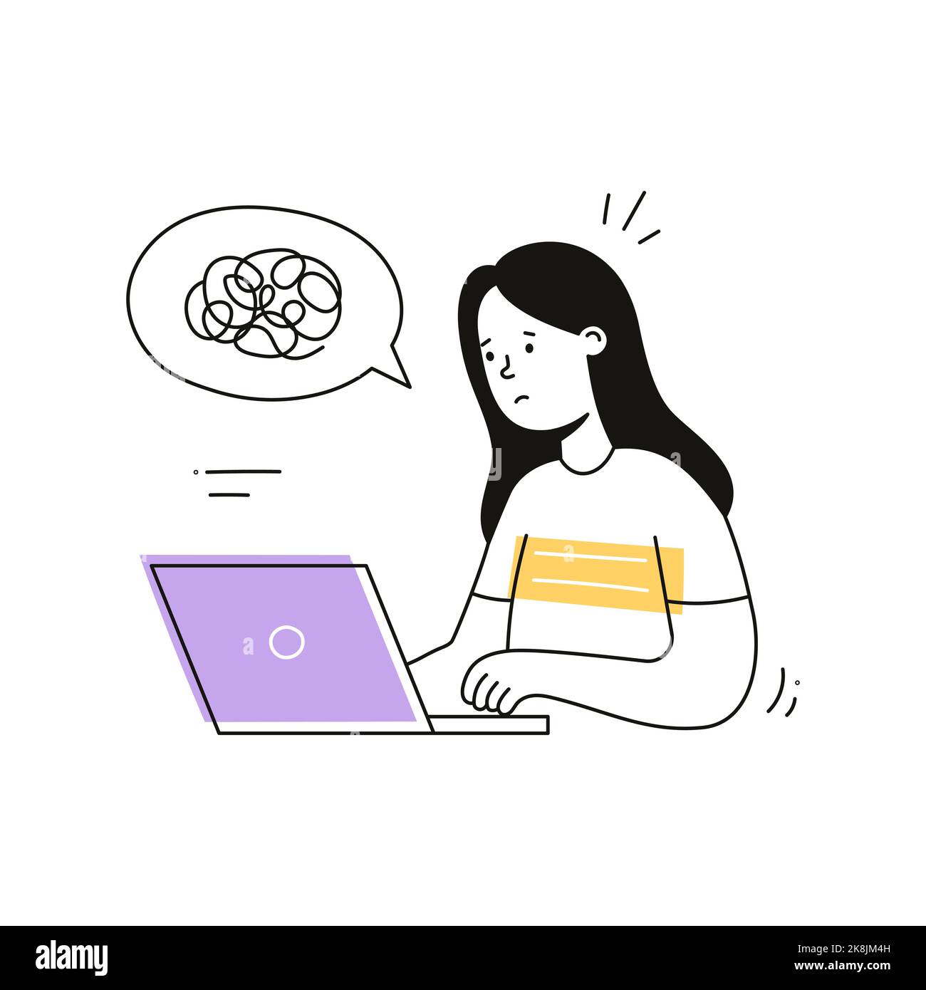 Office worker woman stress illustration. Doodle outline character woman ...