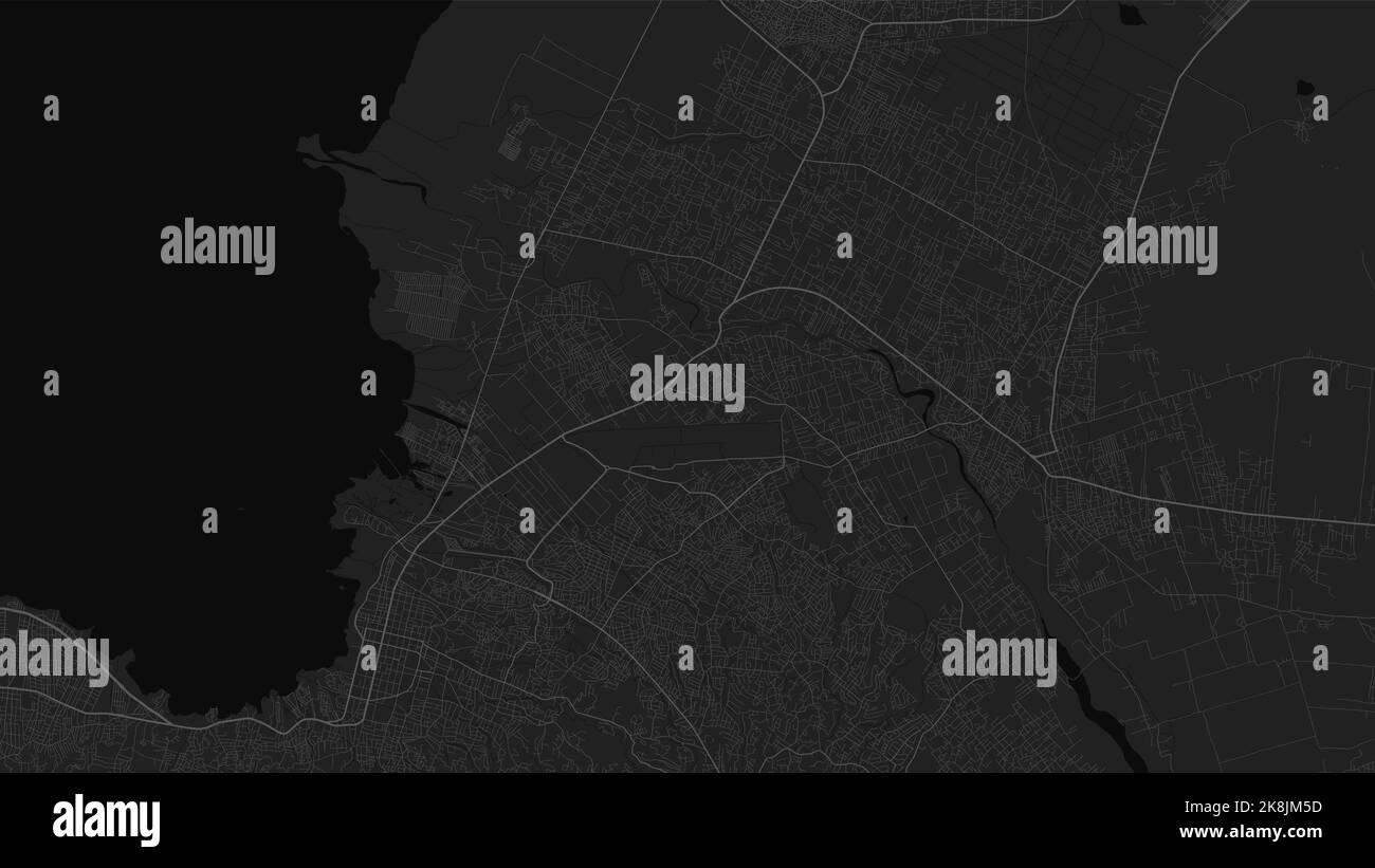 Dark black Port au Prince city area vector background map, roads and ...