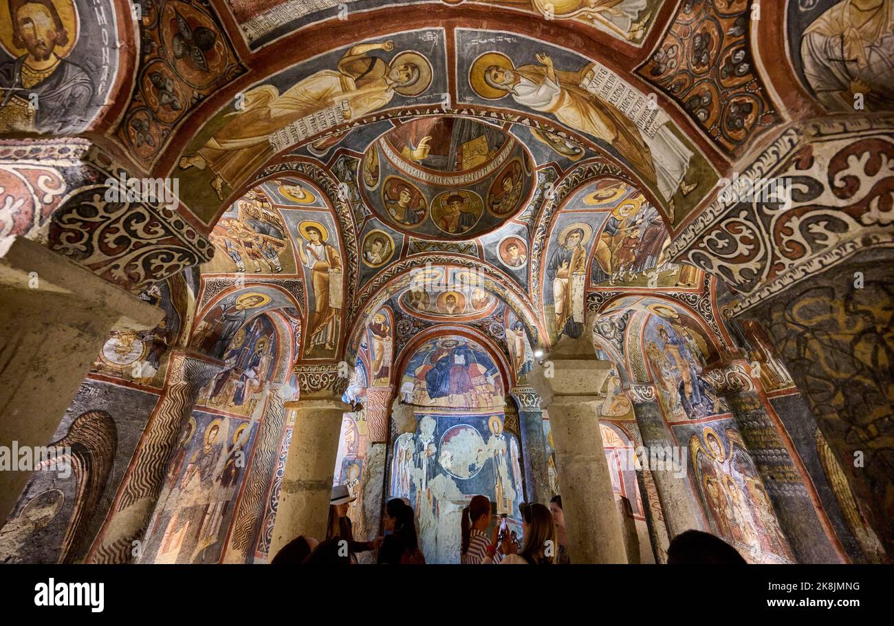 interior view of magnificent fresco in dark church, Karanlık Kilise in ...
