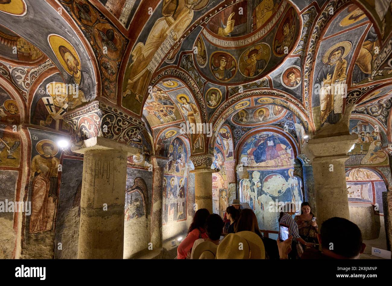 interior view of magnificent fresco in dark church, Karanlık Kilise in ...